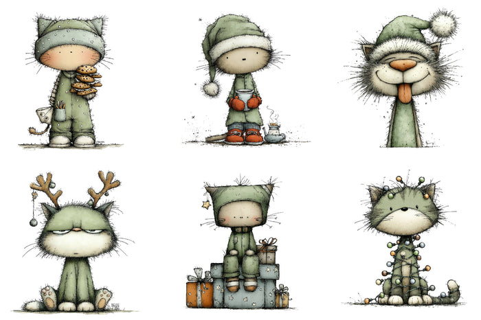 Funny Christmas Cat Clipart Bundle