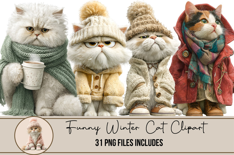 Funny Winter Cat Clipart Bundle
