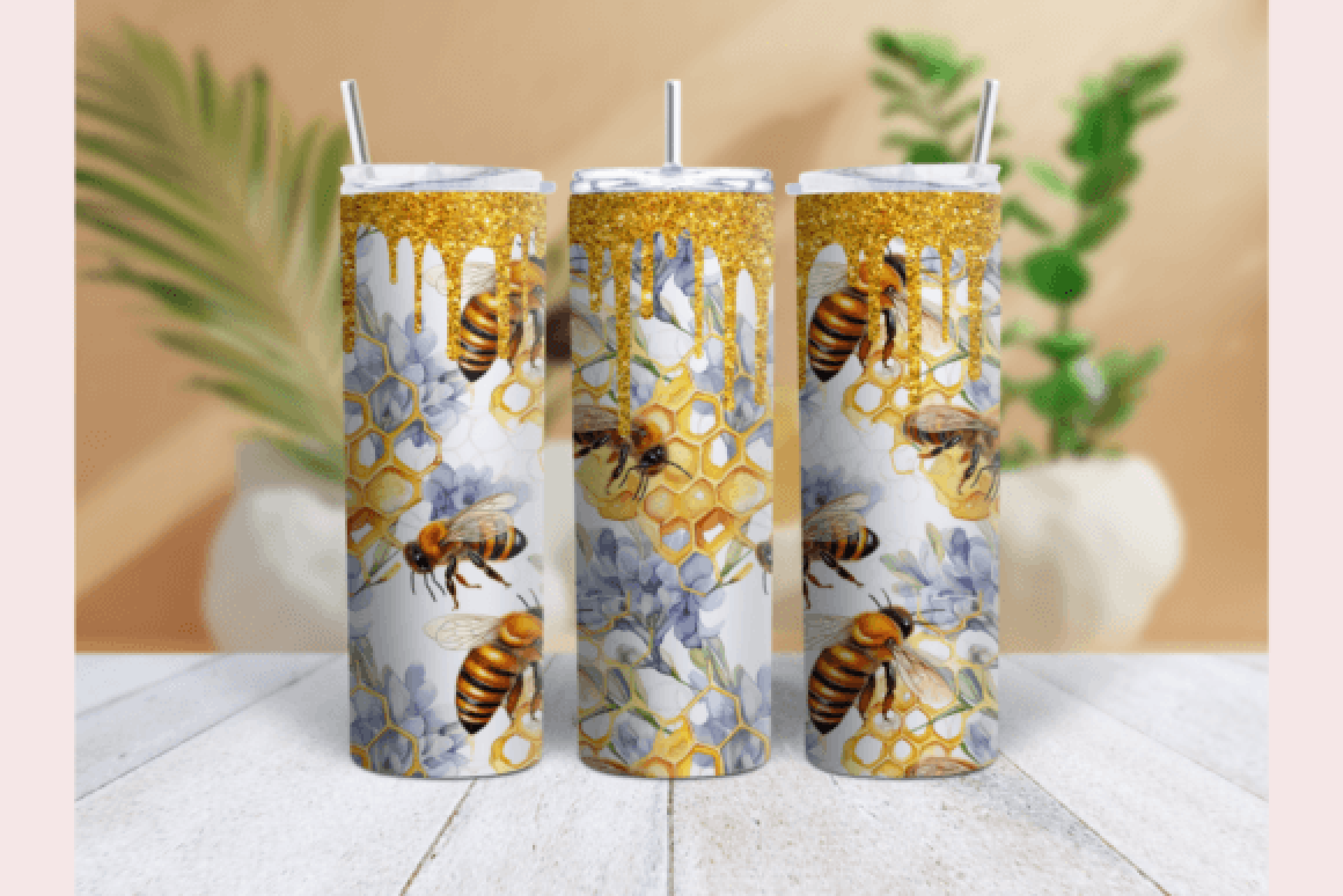 Orange Glitter Honey Bee Tumbler Wrap Bundle