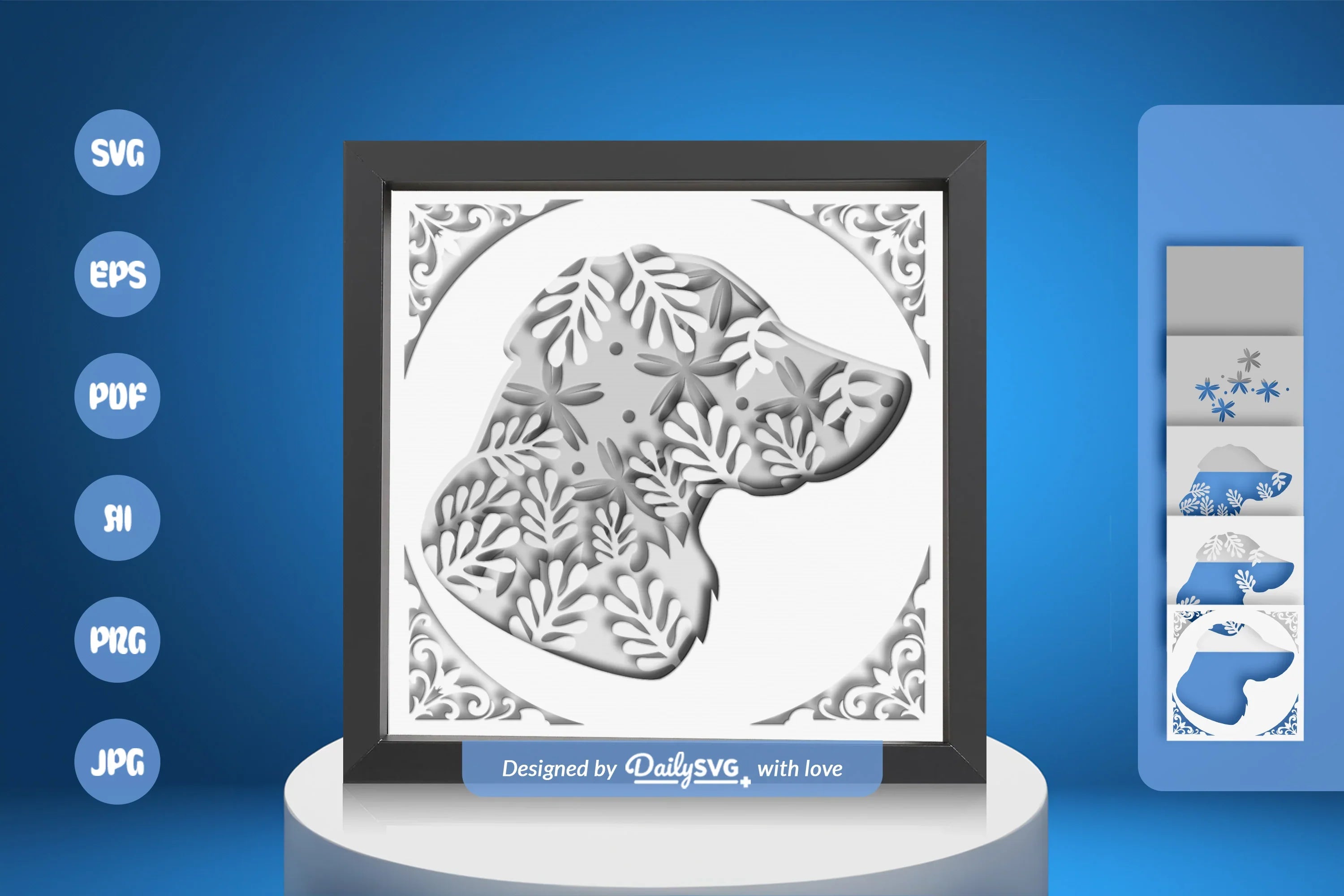 Golden Dog Head White Silhouette Papercut SVG Bundle