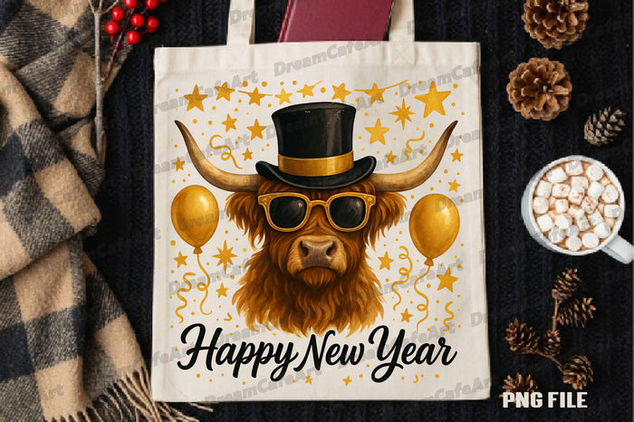 Happy New Year Highland Cow Clipart Bundle