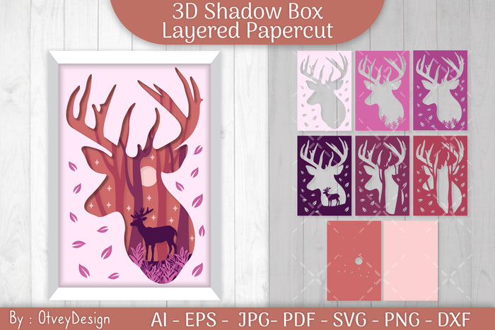 Deer Shadow Box Layered Papercut SVG Bundle