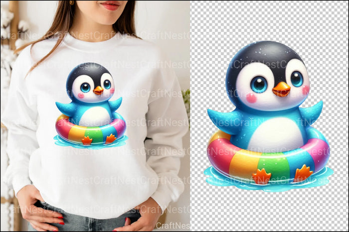 Funny Penguin Pool Party Clipart Bundle