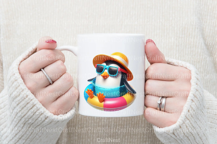 Funny Penguin Pool Party Clipart Bundle