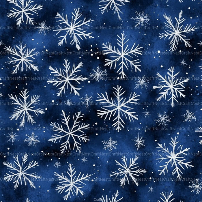 Blue Glitter Snowflakes Winter Pattern Clipart Bundle