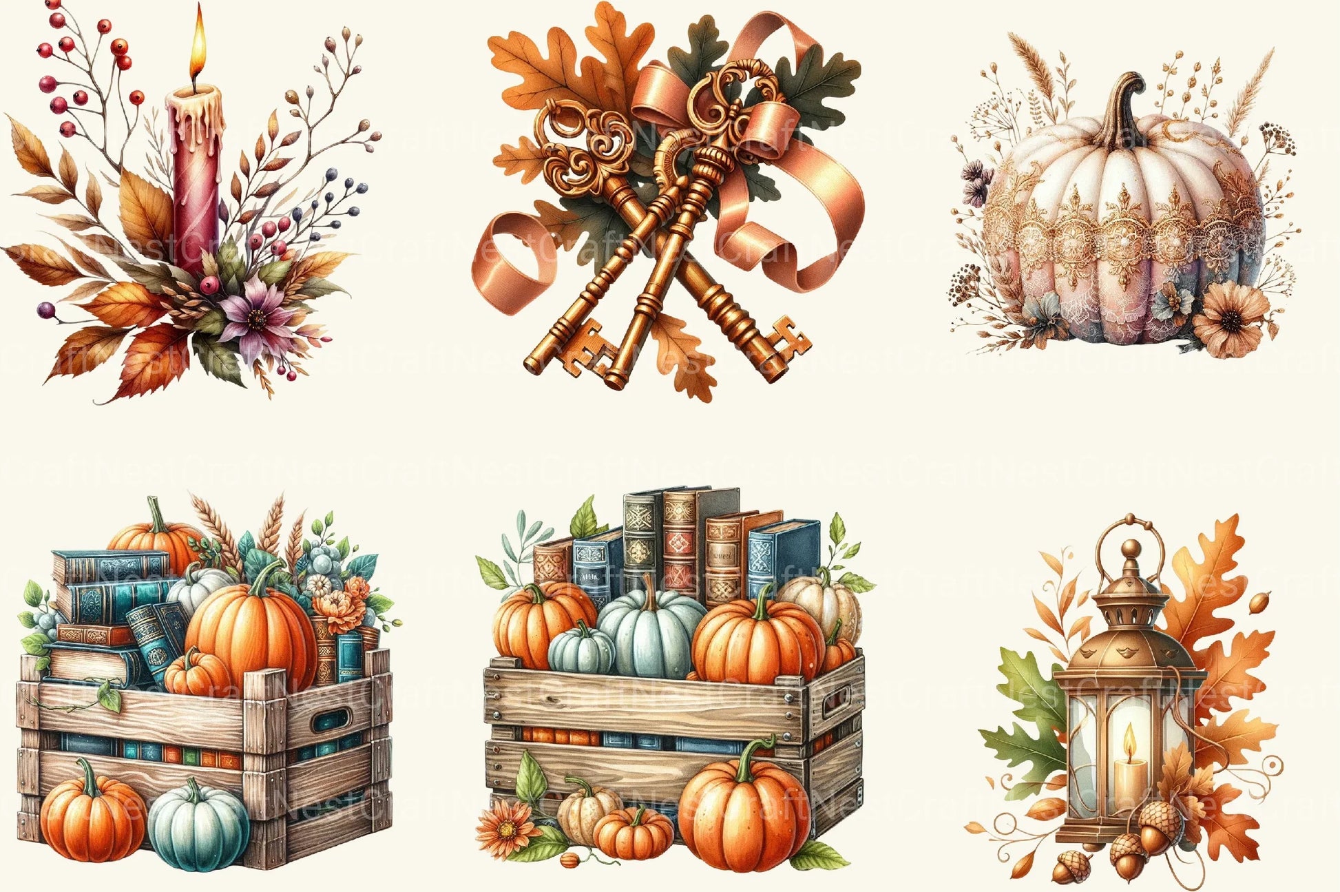 Vintage Fall Decorations Clipart Bundle