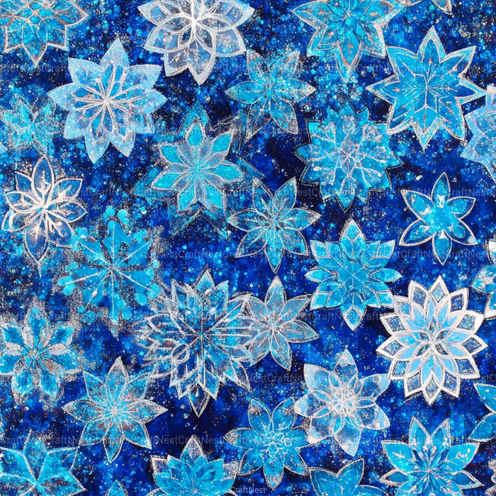 Blue Glitter Snowflakes Winter Pattern Clipart Bundle