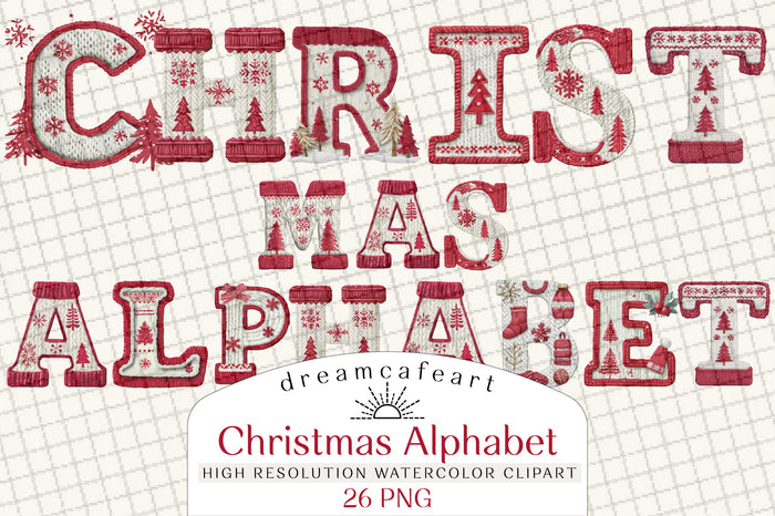 Knitted Christmas Alphabet Clipart Bundle