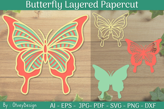 Layered Papercut Butterflies SVG Bundle