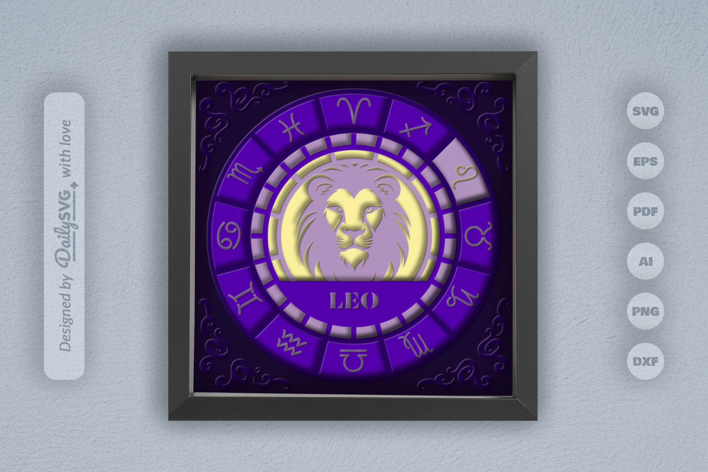 Leo Zodiac 3D Shadow Box Papercut SVG Bundle