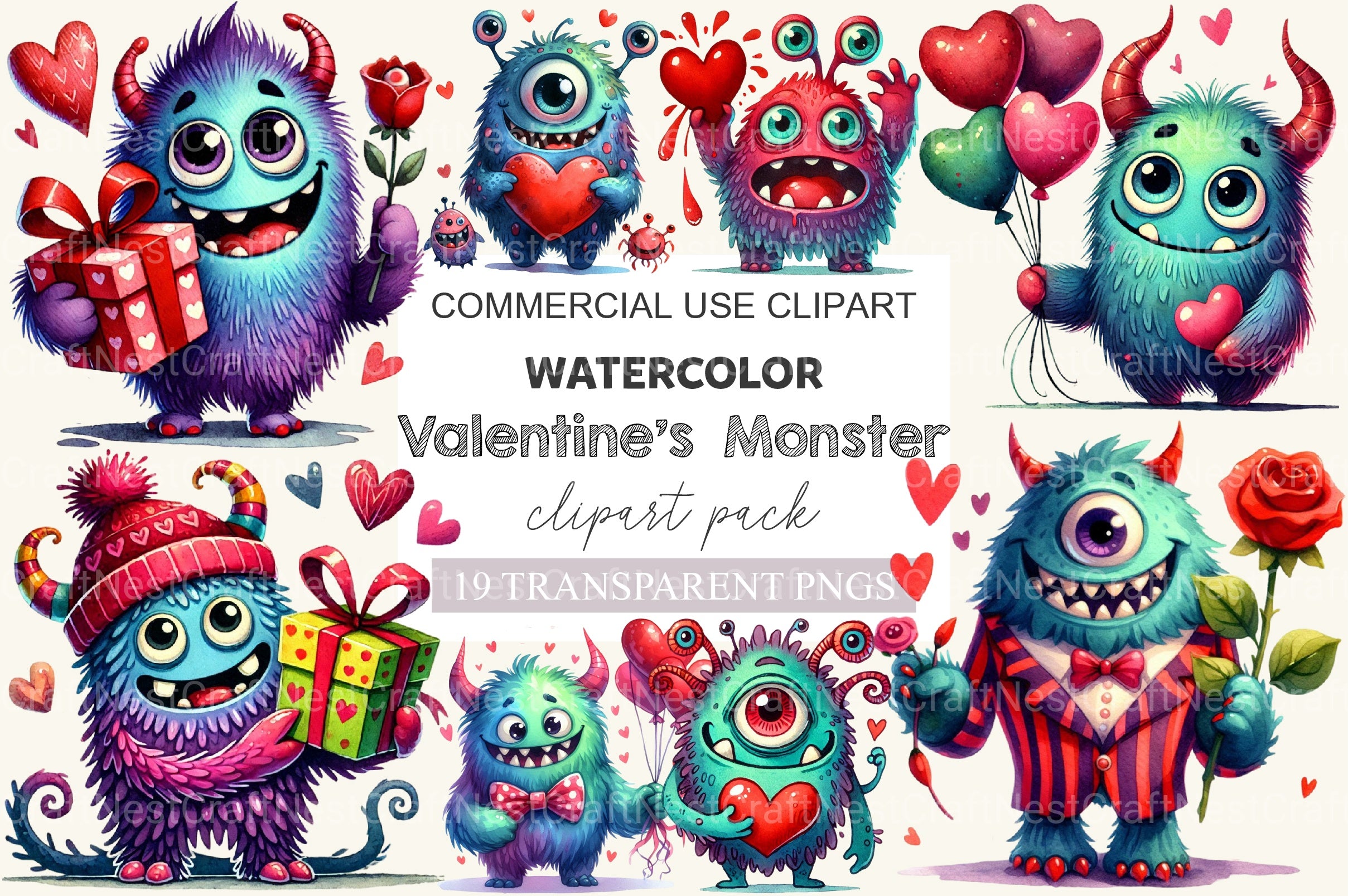 Valentine's Monster Clipart Bundle