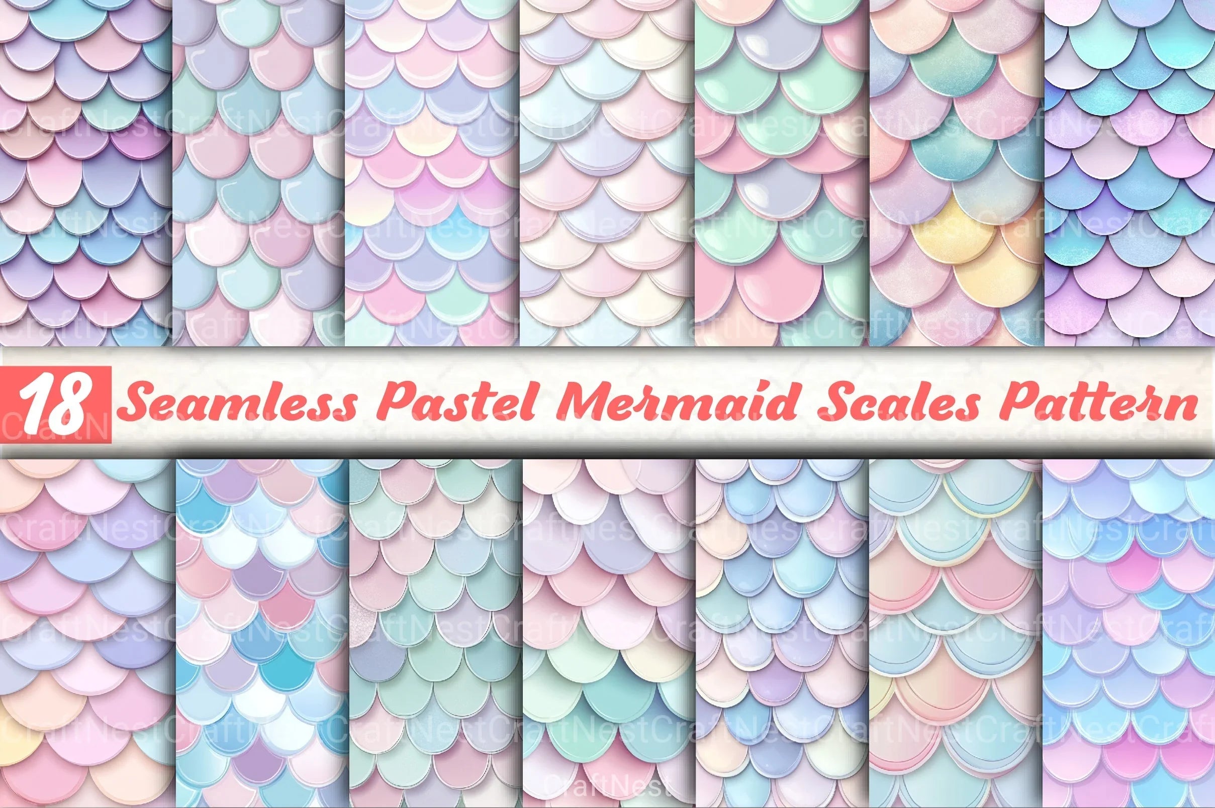 Seamless Pastel Mermaid Scales Pattern Digital Paper