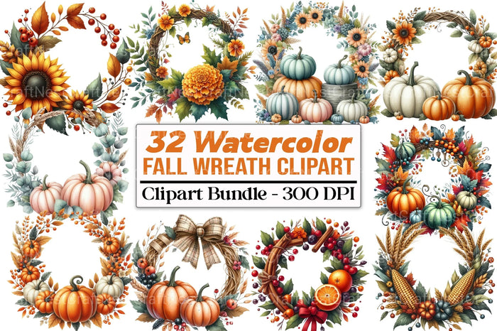 Fall Wreath Clipart Bundle