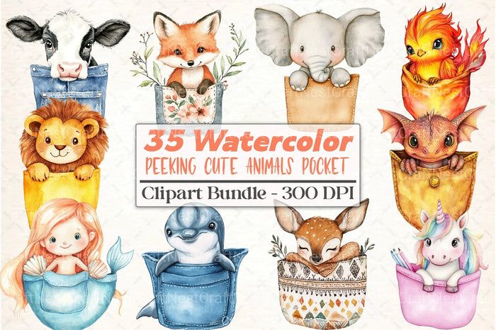 Peeking Cute Animals Pocket Clipart Bundle