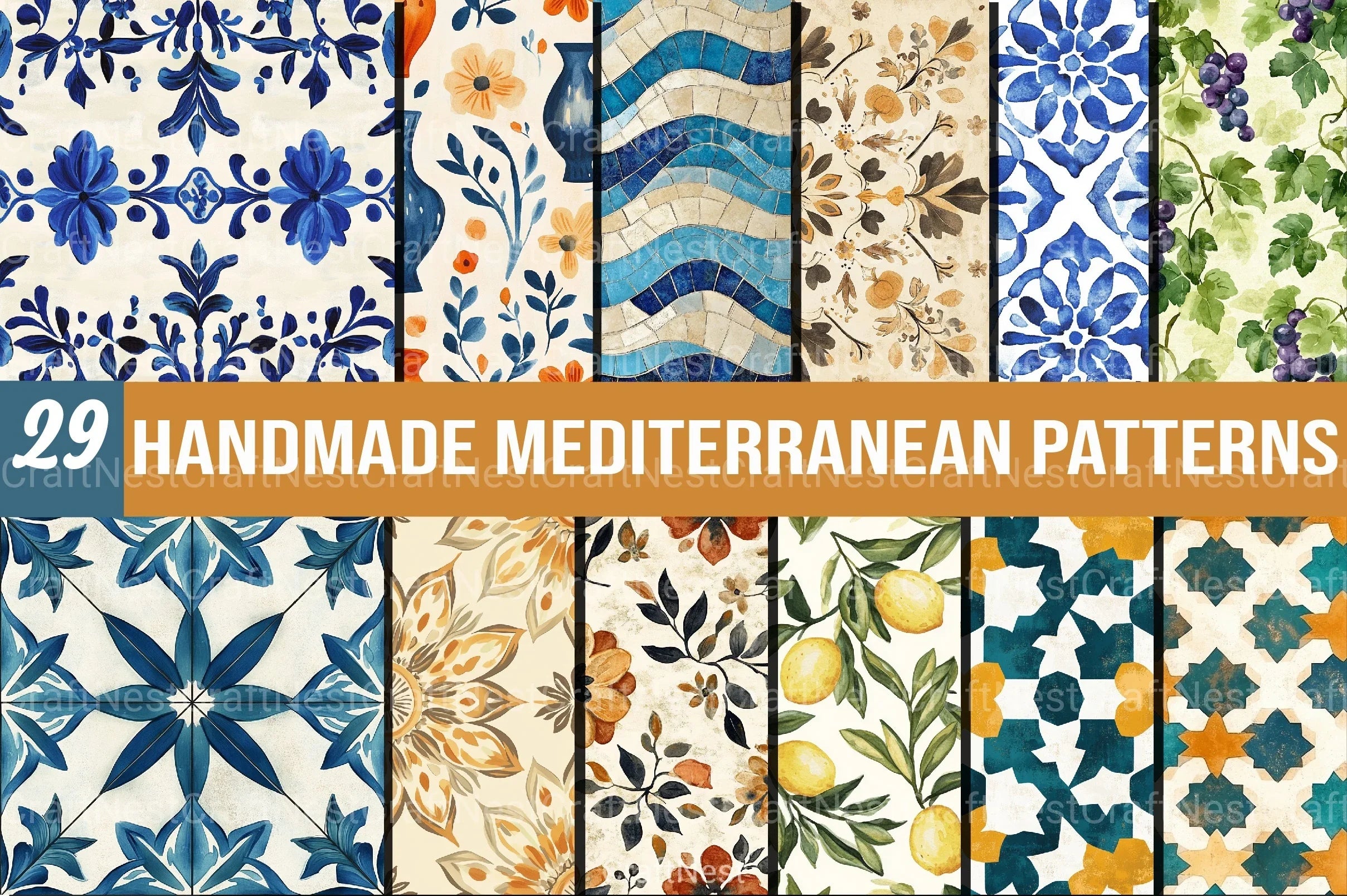 Handmade Mediterranean Patterns Clipart Bundle