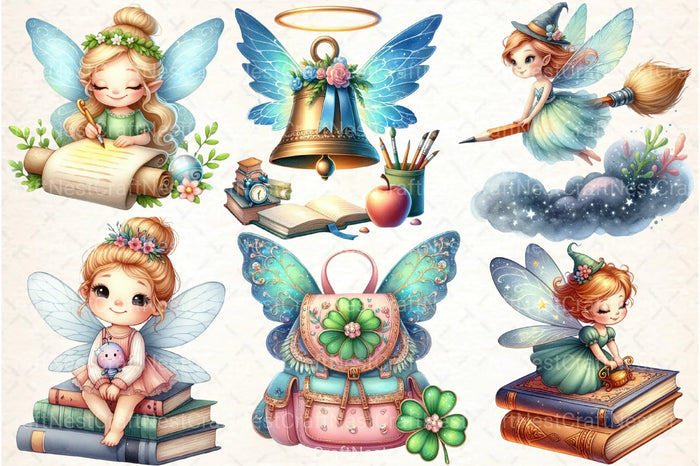 Cute Fairy School Clipart Bundle