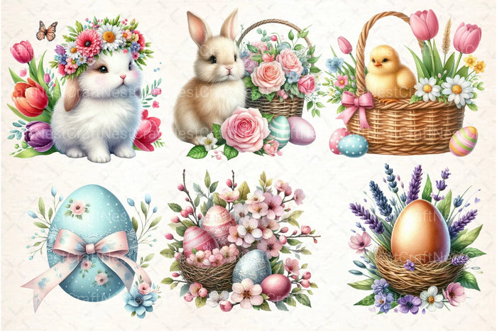 Easter Spring Flowers Clipart Bundle