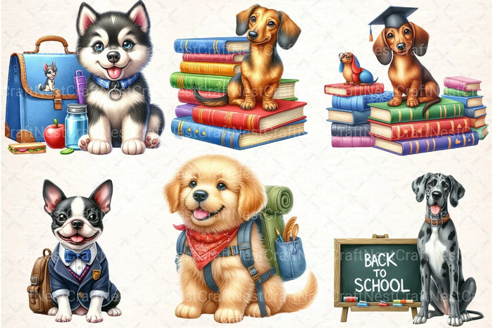 Back to School Dogs Clipart Bundle