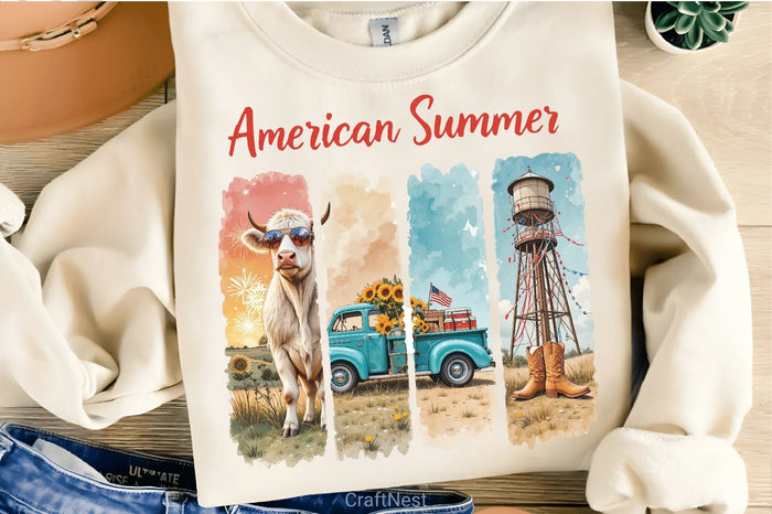 American Summer Collage Clipart Bundle