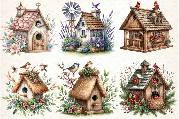 Spring Birdhouse Clipart Bundle