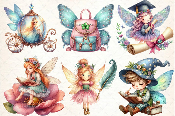 Cute Fairy School Clipart Bundle