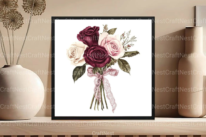 Boho Roses Clipart Bundle