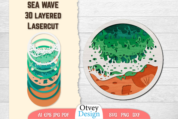 Sea Wave 3D Layered Lasercut SVG Bundle