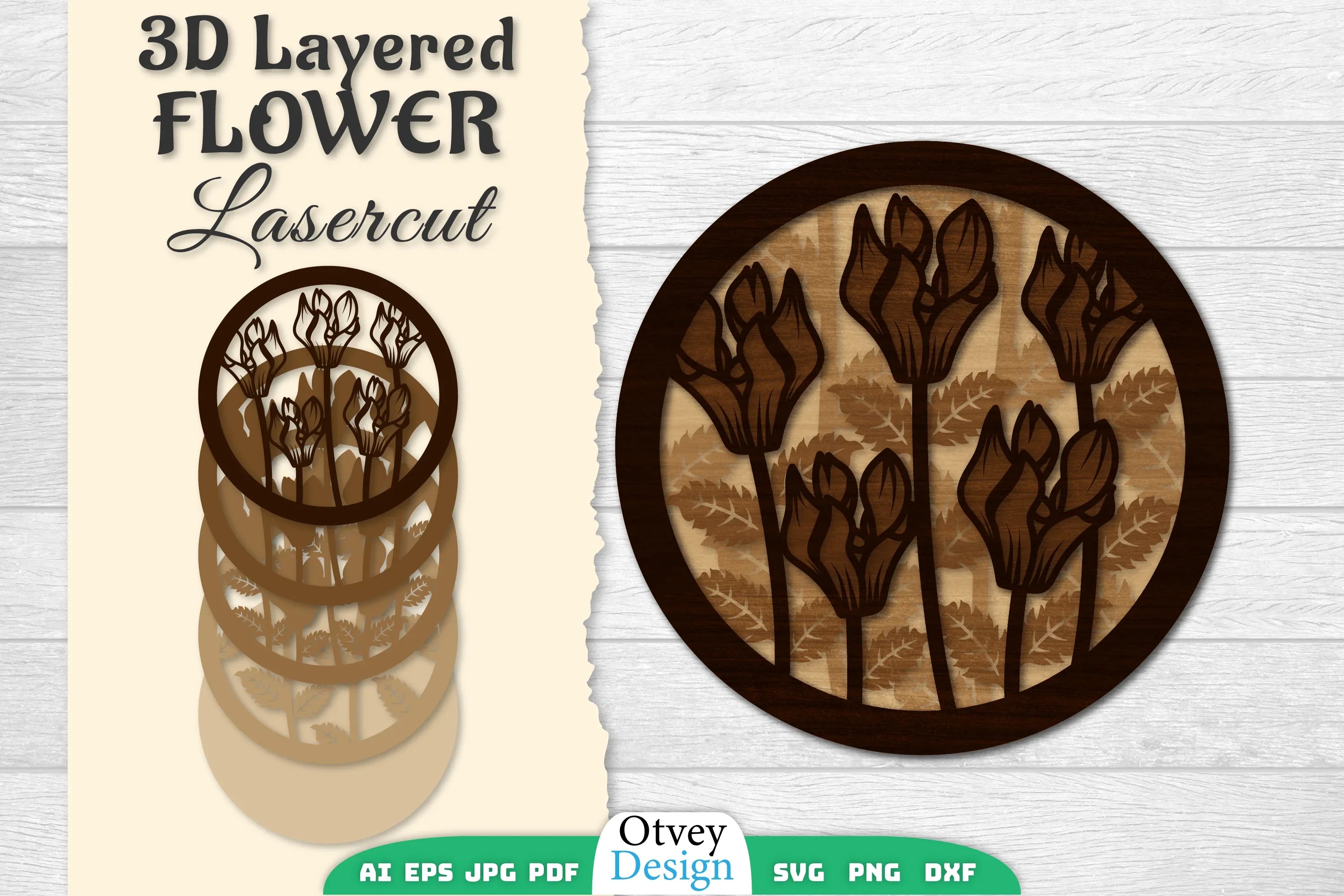 3D Layered Flower Lasercut SVG Bundle