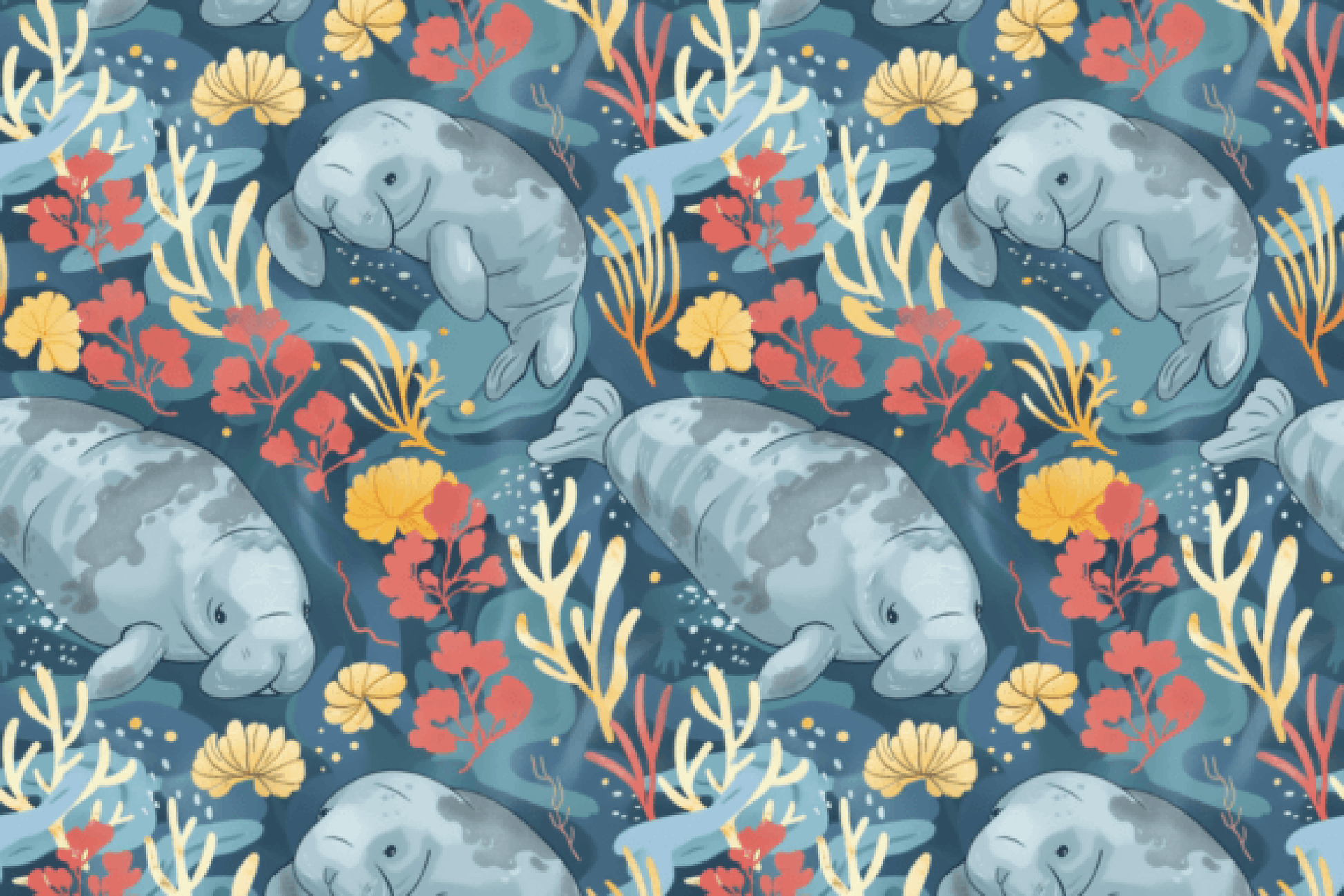 Manatee Seamless Underwater Patterns Collection