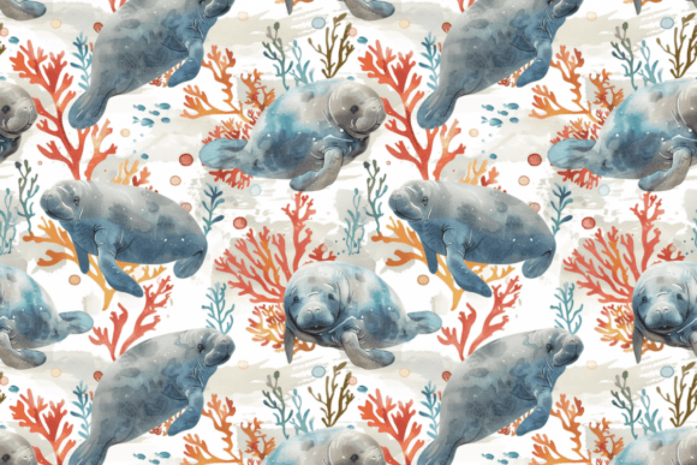 Manatee Seamless Underwater Patterns Collection