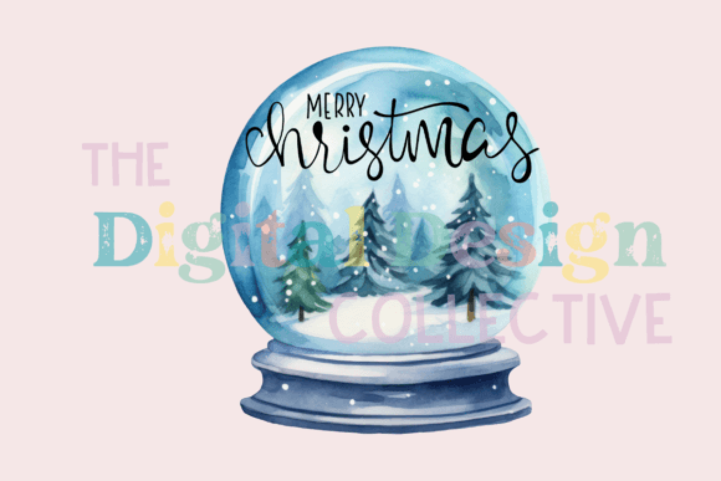 Merry Christmas Blue Snow Globe Clipart Bundle