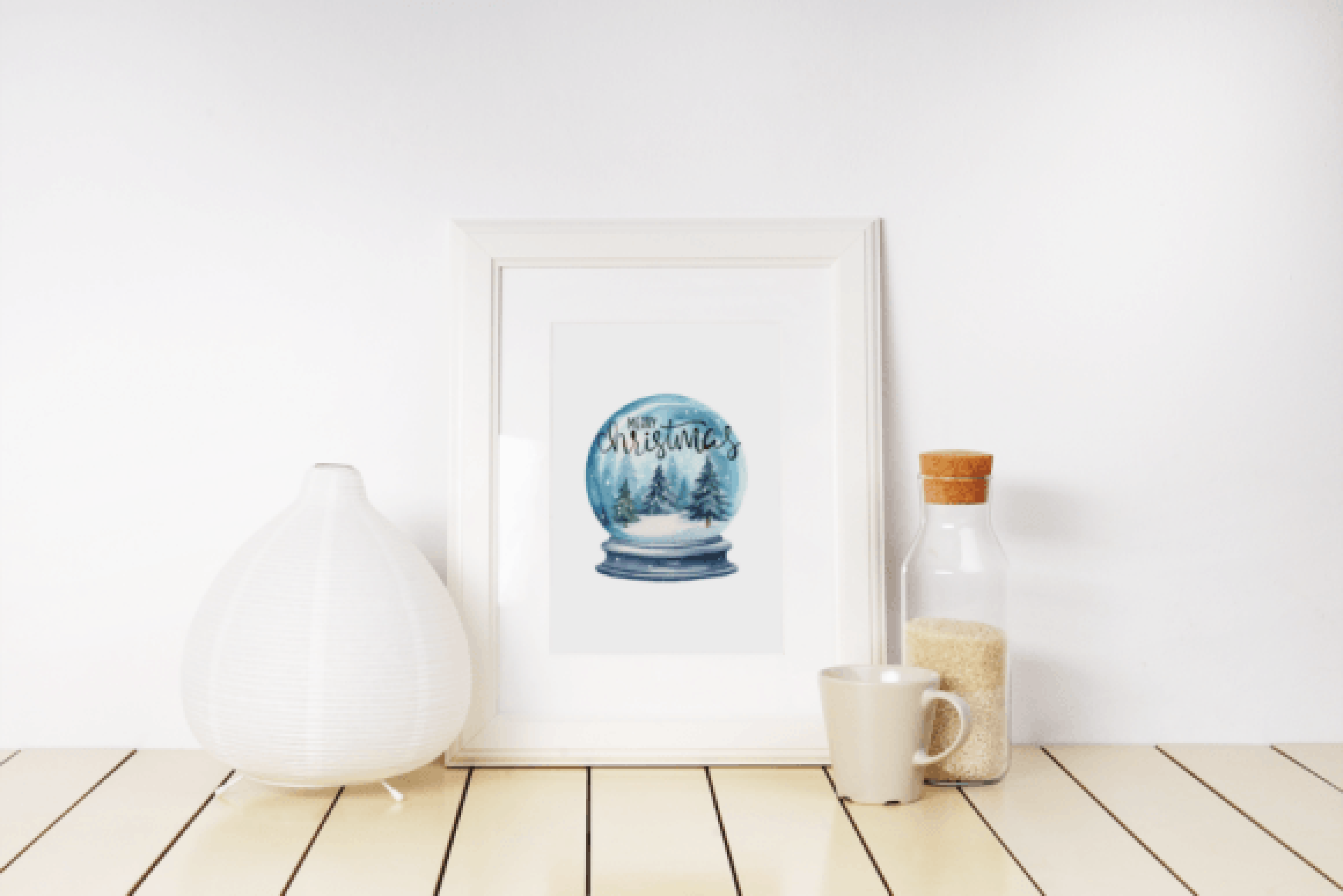 Merry Christmas Blue Snow Globe Clipart Bundle