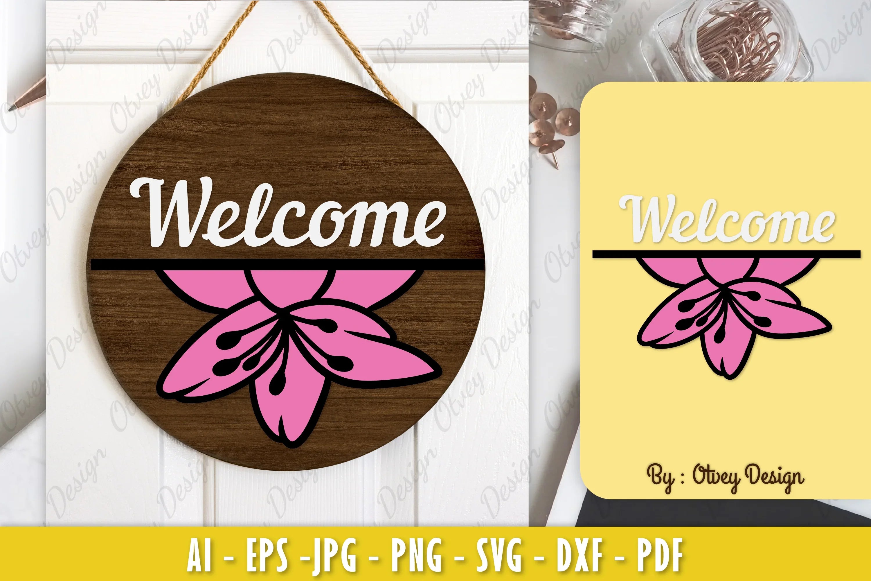 Lily Flower Welcome Sign SVG Bundle