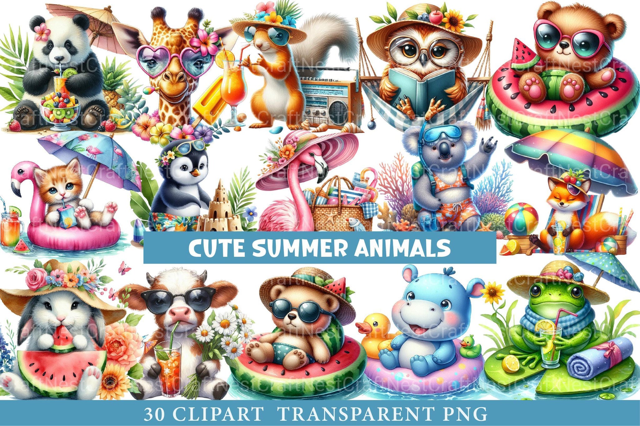 Cute Summer Animals Clipart