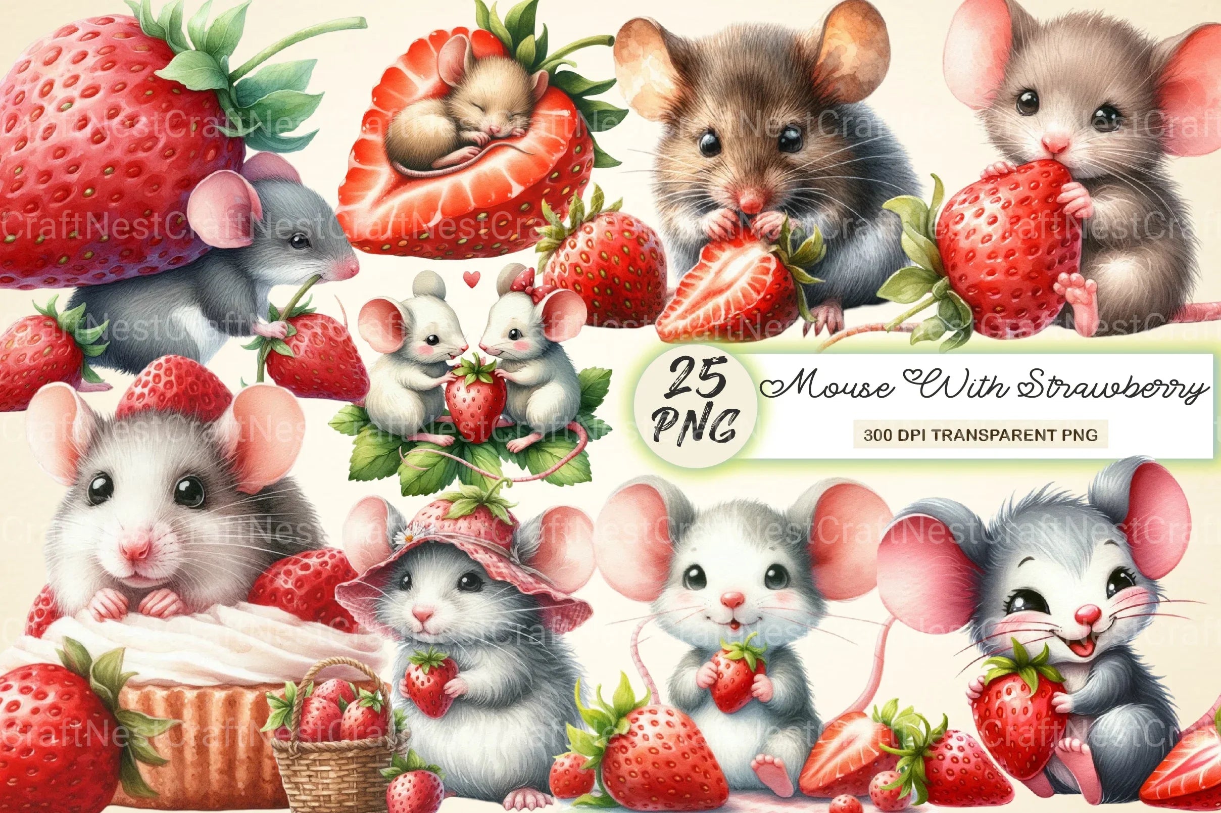 Mouse With Strawberry Clipart Bundle