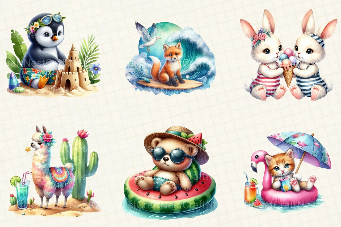 Cute Summer Animals Clipart