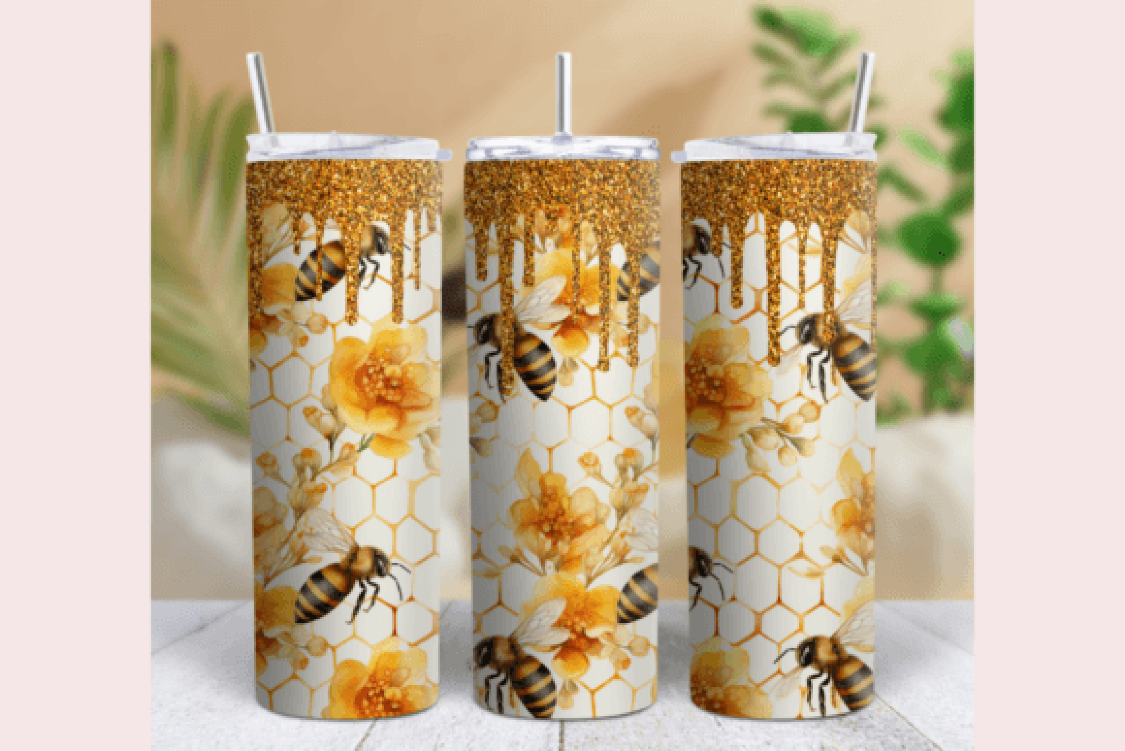 Orange Glitter Honey Bee Tumbler Wrap Bundle