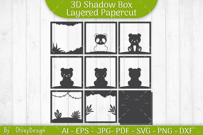 Panda Animals Shadow Box Layered Papercut SVG Bundle
