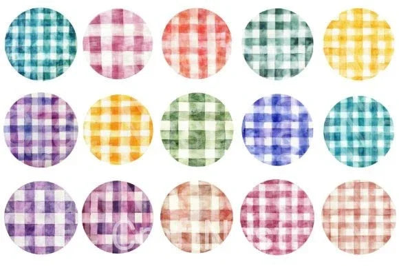Pastel Gingham Circles Clipart Bundle