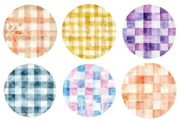 Pastel Gingham Circles Clipart Bundle