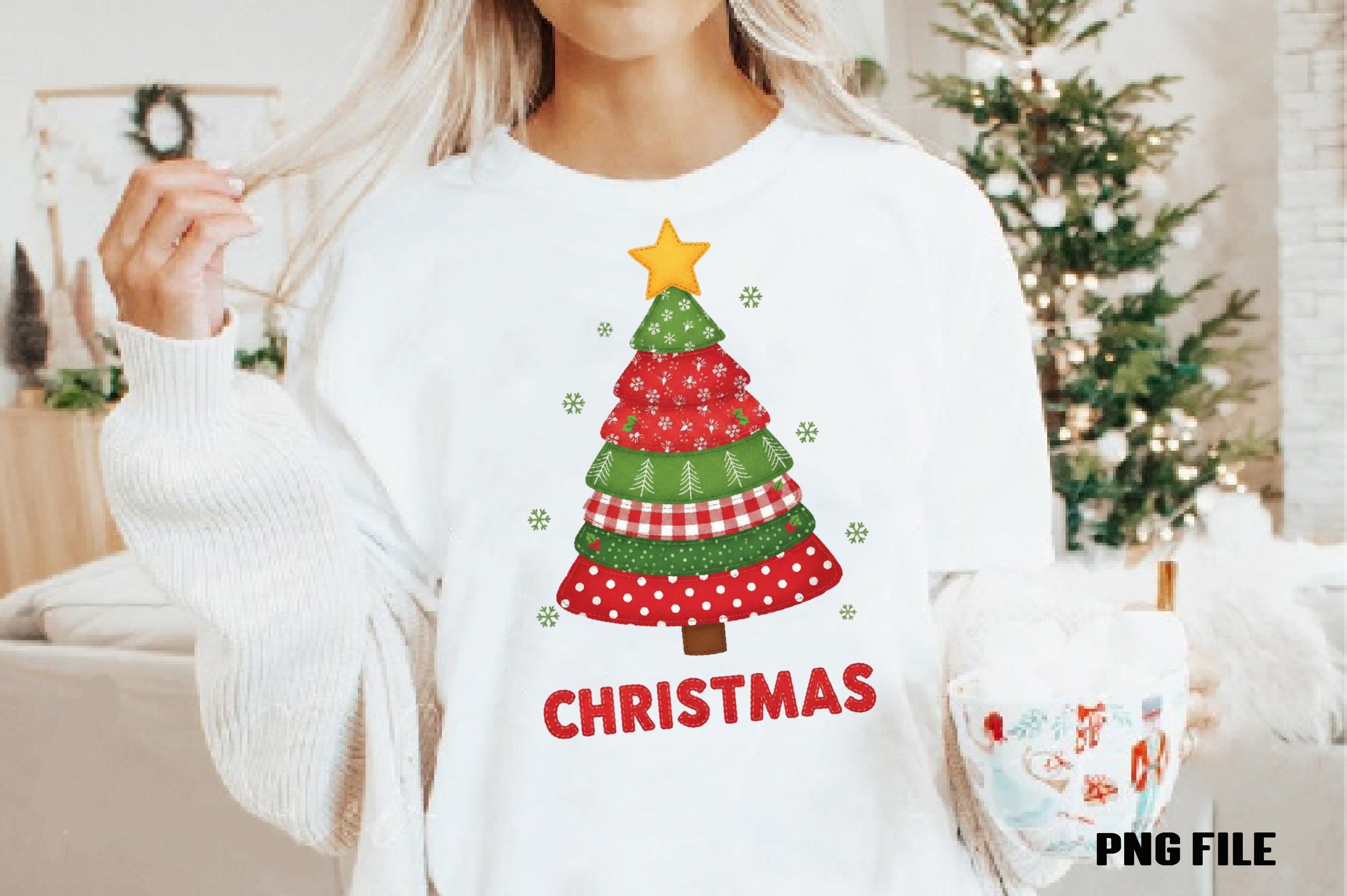 Patchwork Christmas Tree Holiday Clipart Bundle