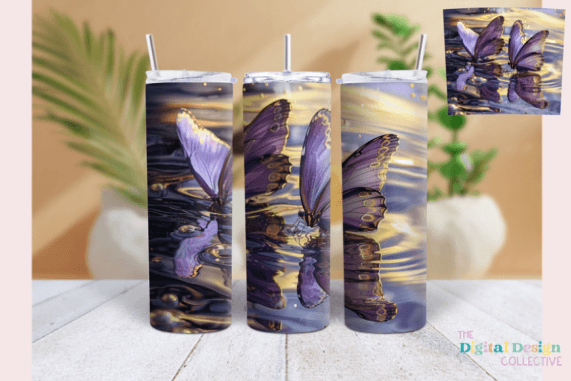Purple & Gold Butterfly Tumbler Wrap Bundle