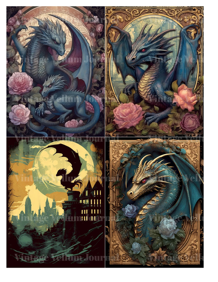 Dark Fantasy Dragons Junk Journal Pages