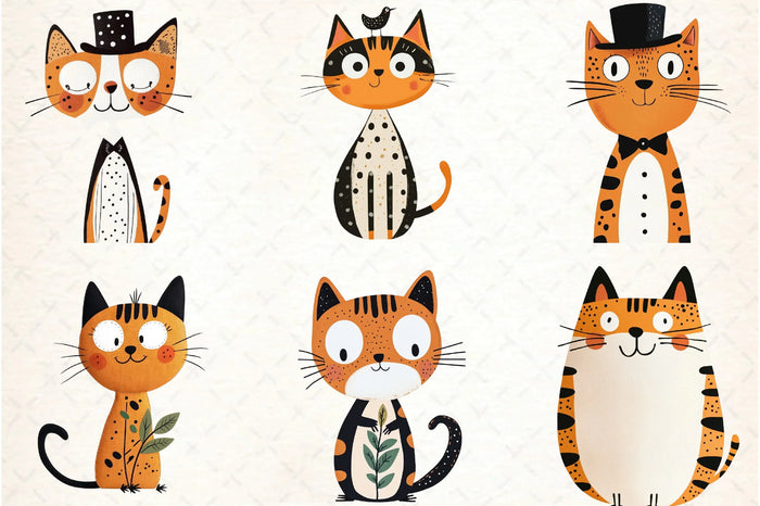 Quirky Cats Hand Drawn Clipart Bundle