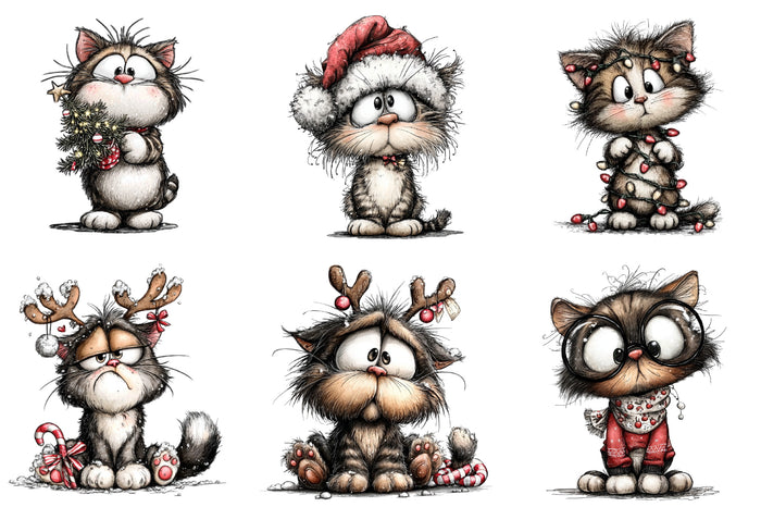 Quirky Christmas Cat Clipart Bundle