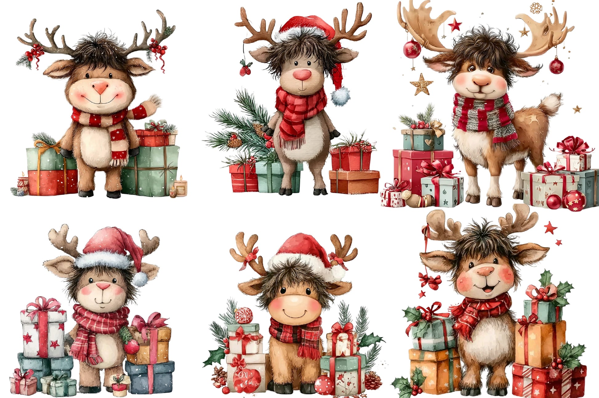 Quirky Funny Christmas Reindeer Clipart Bundle