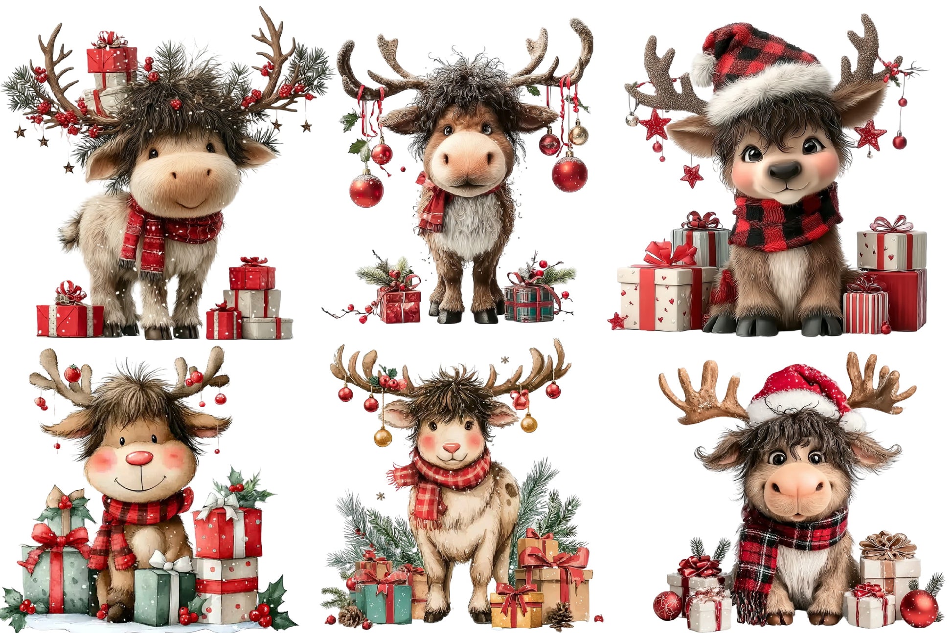Quirky Funny Christmas Reindeer Clipart Bundle