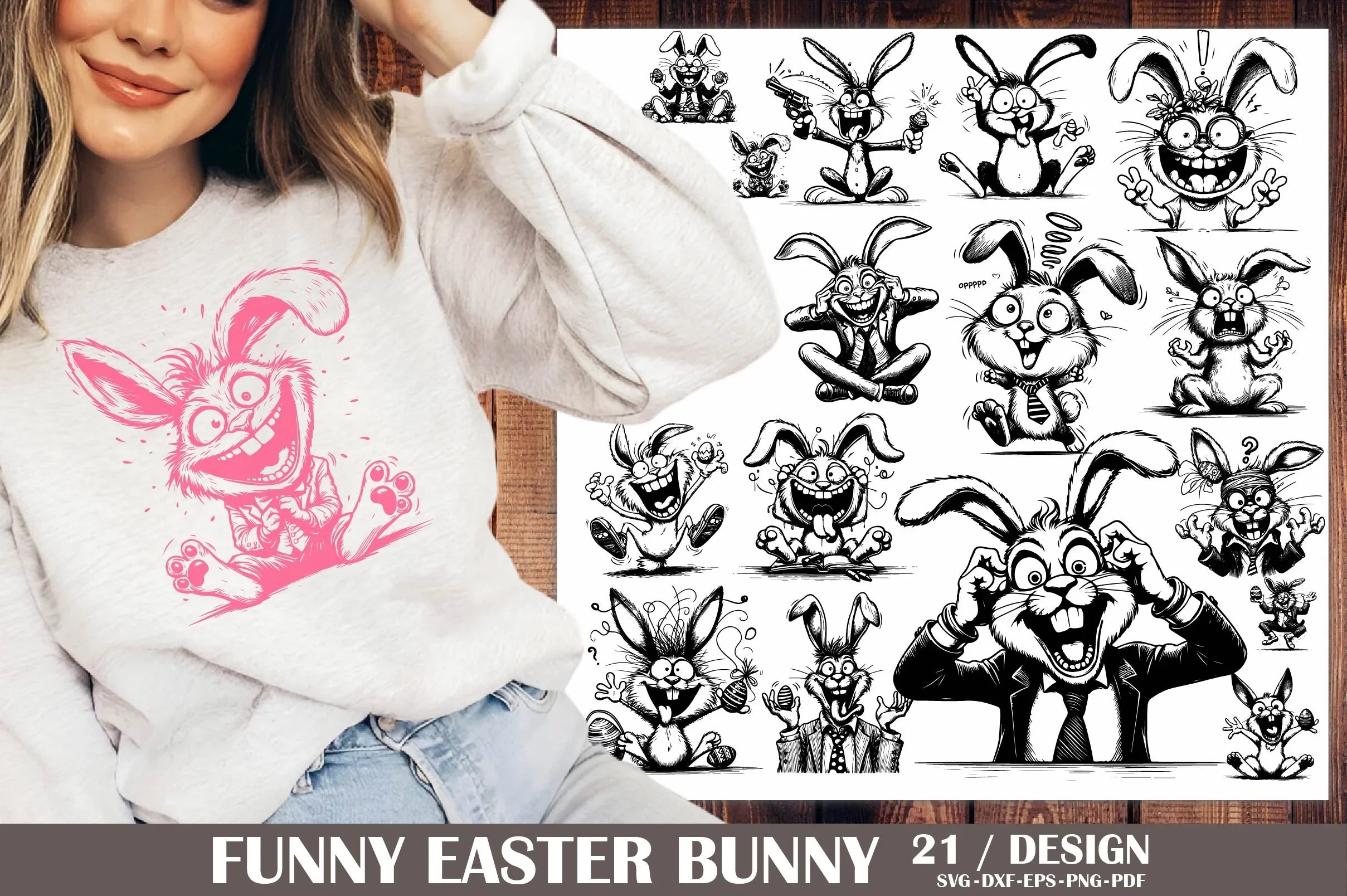 SVG Funny Easter Bunny Clipart Bundle