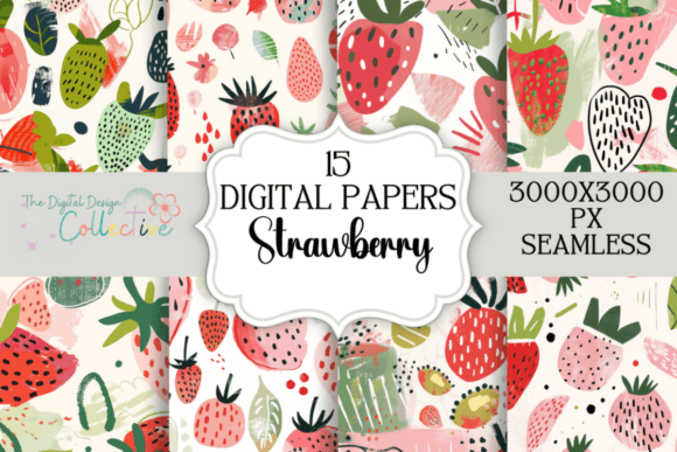 Seamless Boho Strawberry Digital Paper