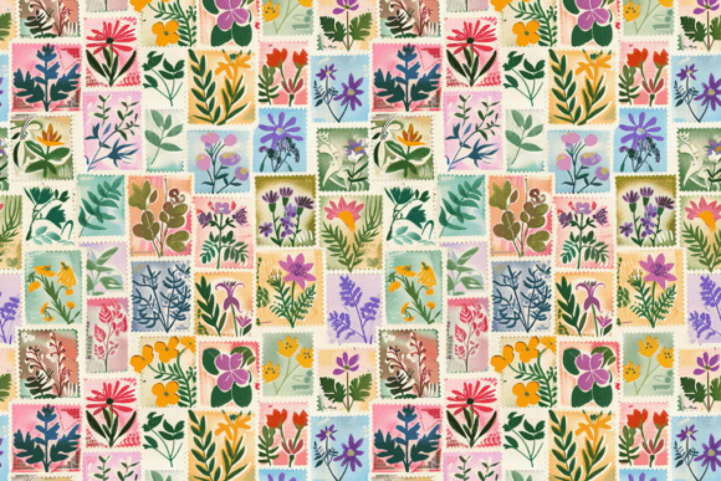 Seamless Botanical Stamps Digital Paper